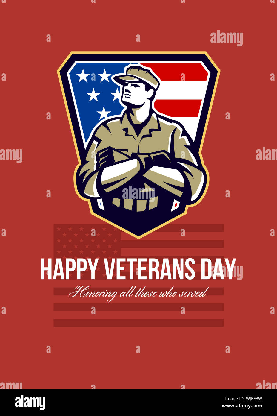 Greeting card poster showing illustration of an American solider ...