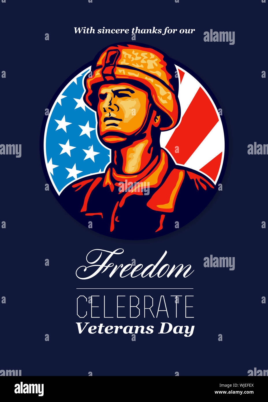 Greeting card poster showing illustration of an American soldier ...