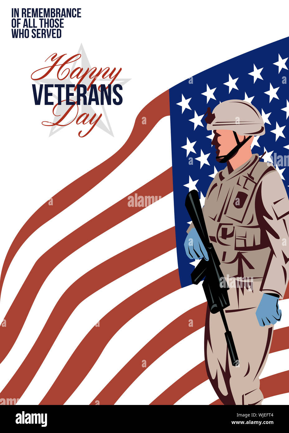 Greeting card poster showing illustration of an American soldier ...