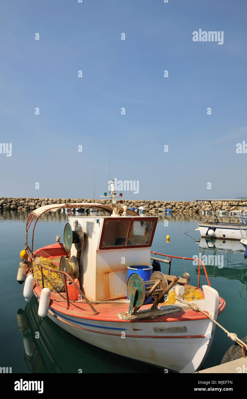 Small Greek fishery boat at Lygia Beach Stock Photo - Alamy
