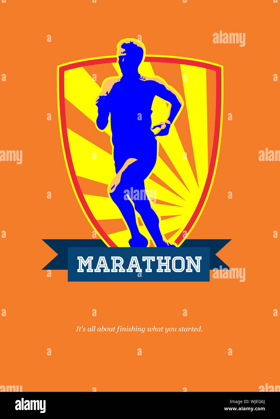Poster greeting card illustration showing a marathon runner running ...