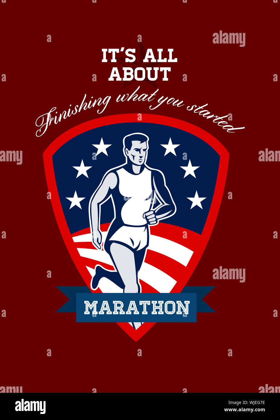 Poster greeting card illustration showing a Marathon runner done in ...