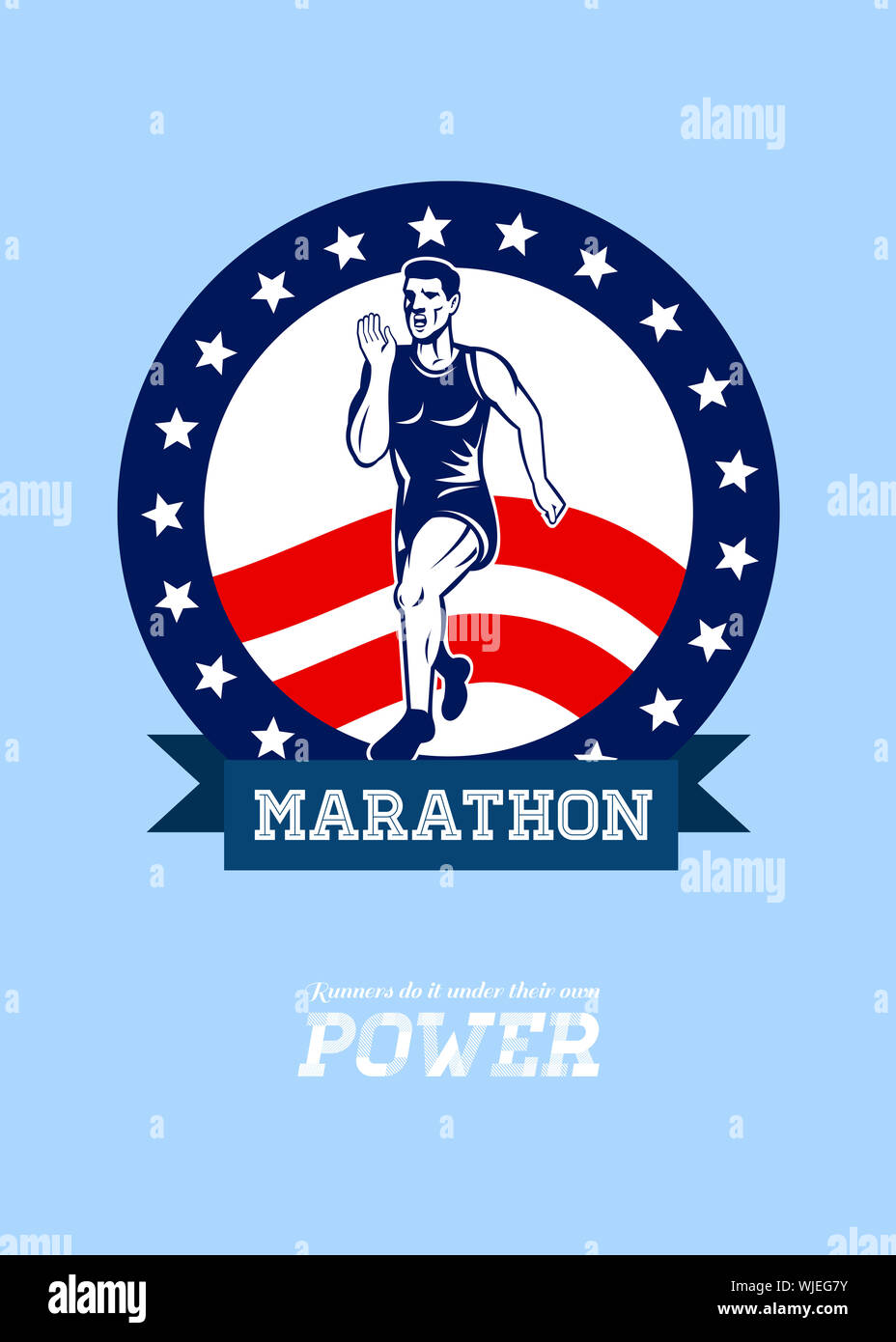 Poster greeting card illustration showing a Marathon road runner jogger ...