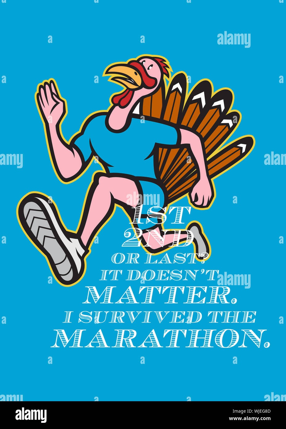 Poster greeting card illustration showing a wild turkey run trot ...