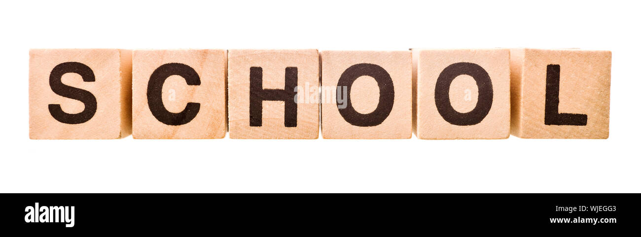 The word School wrote of Play Blocks Stock Photo - Alamy
