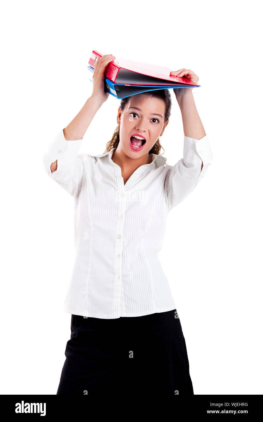 Female student holding folders, isolated on white background Stock ...