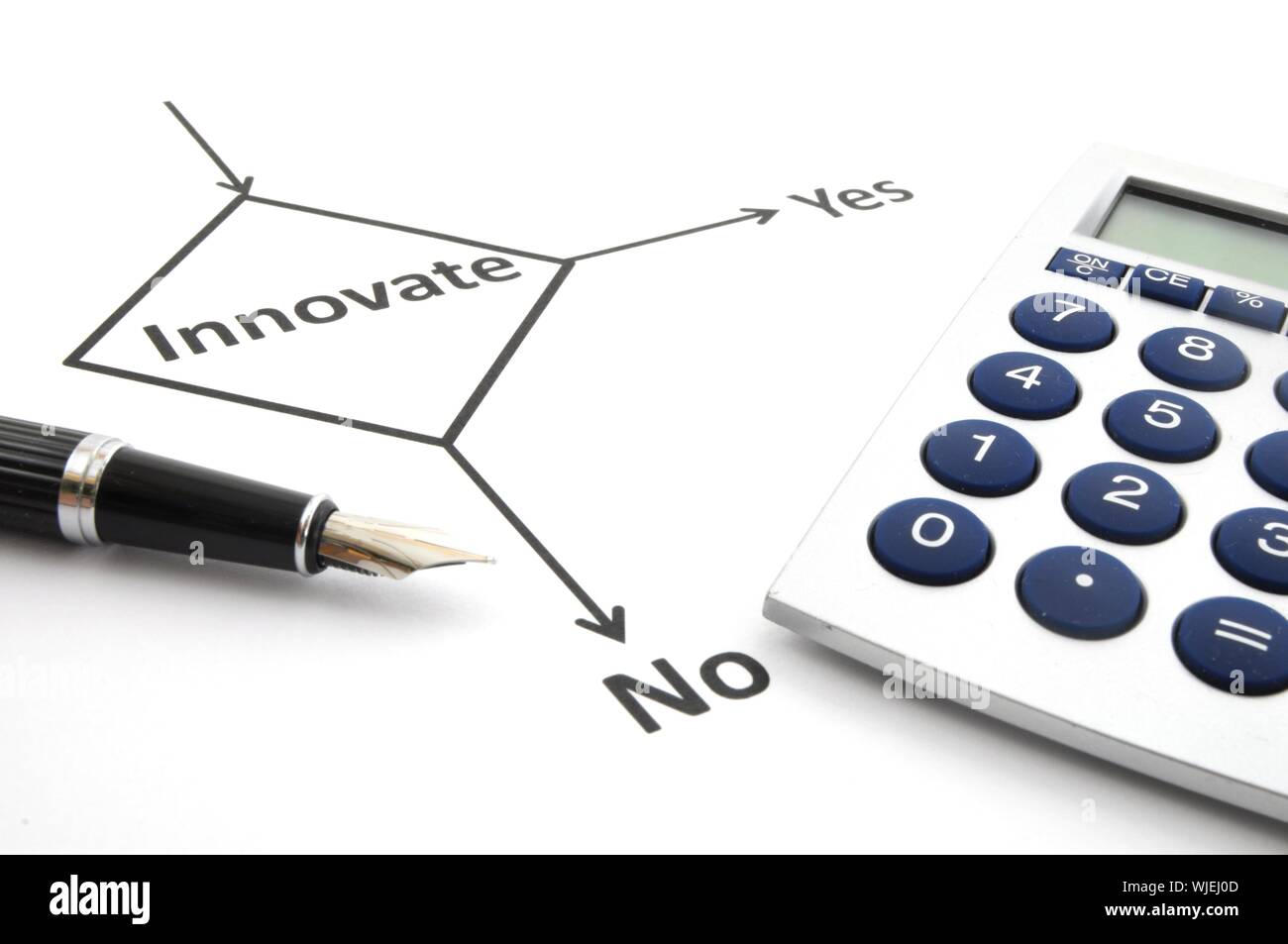 business innovation concept with flowchart and pen on white Stock Photo ...