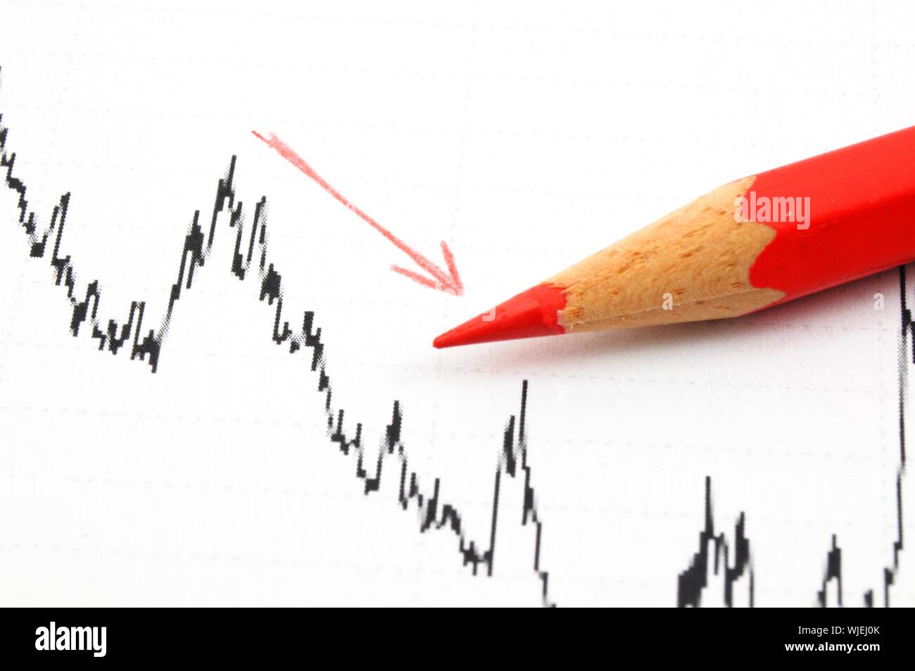 negative business data or chart showing financial crisis with red pen ...