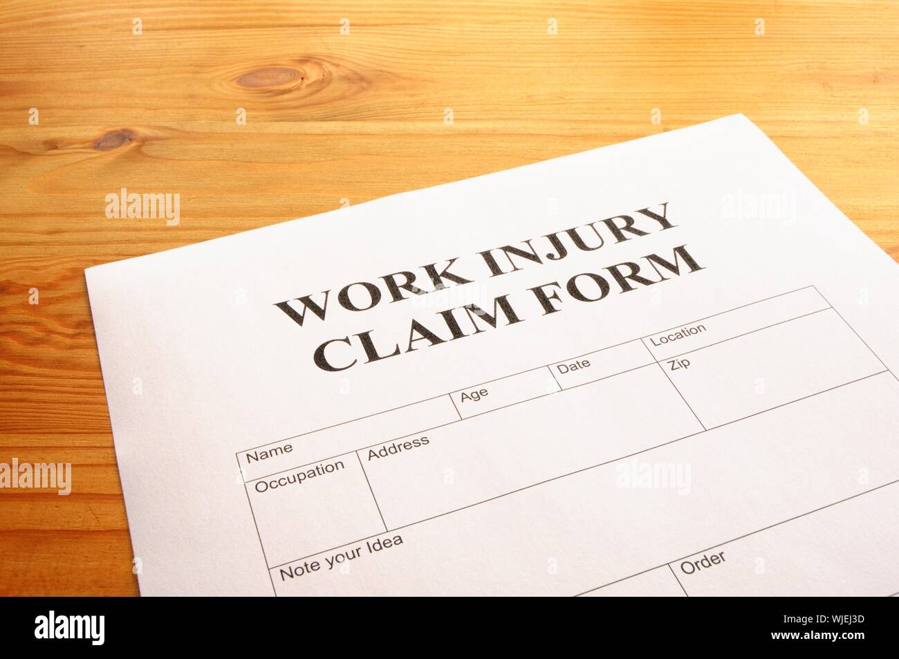 work injury claim form showing business insurance concept Stock Photo ...