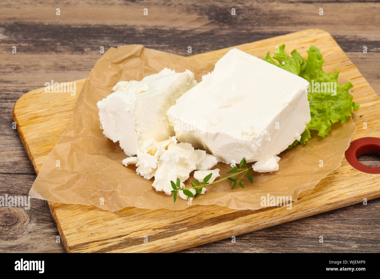 Greek traditional Feta soft cheese in the plate Stock Photo - Alamy