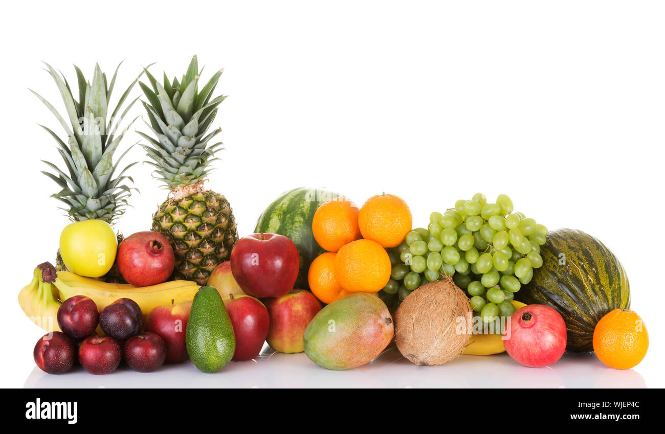 Fresh fruits composition. Isolated on white Stock Photo - Alamy
