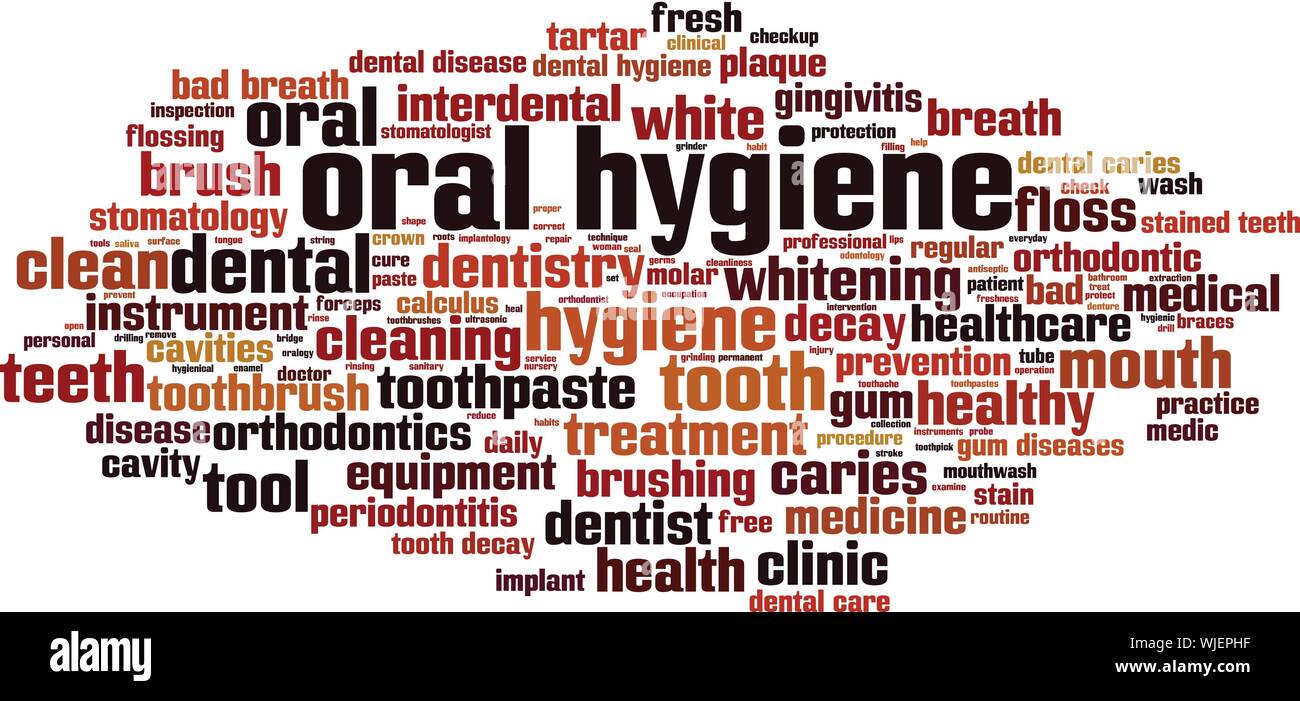 Oral hygiene word cloud concept. Collage made of words about oral ...