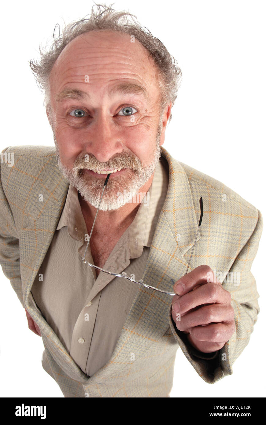 Wacky Professor with bulging eyes, his glasses in his mouth Stock Photo ...