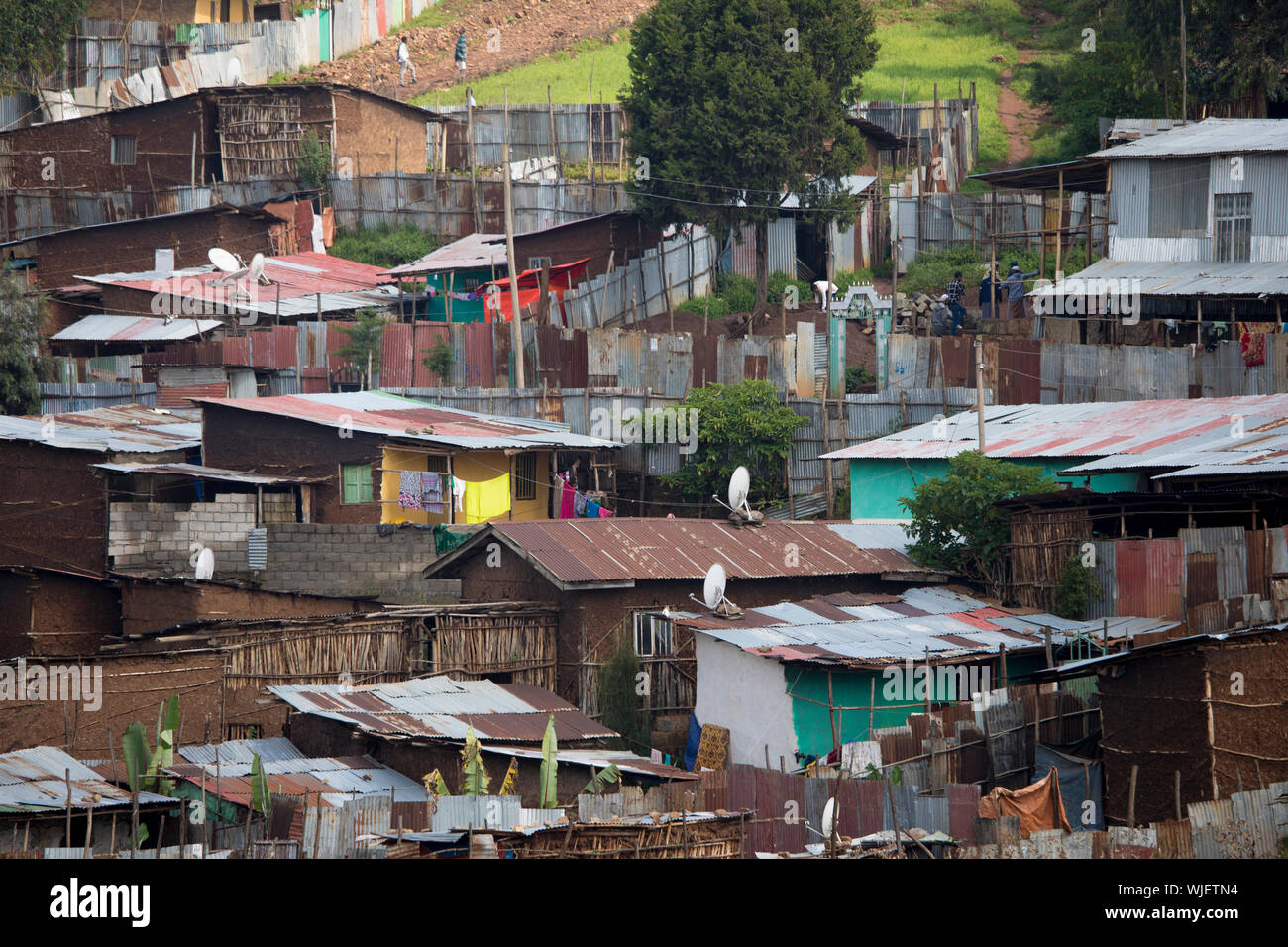Addis Ababa Ethiopia Slums Men And Women From The Local Community
