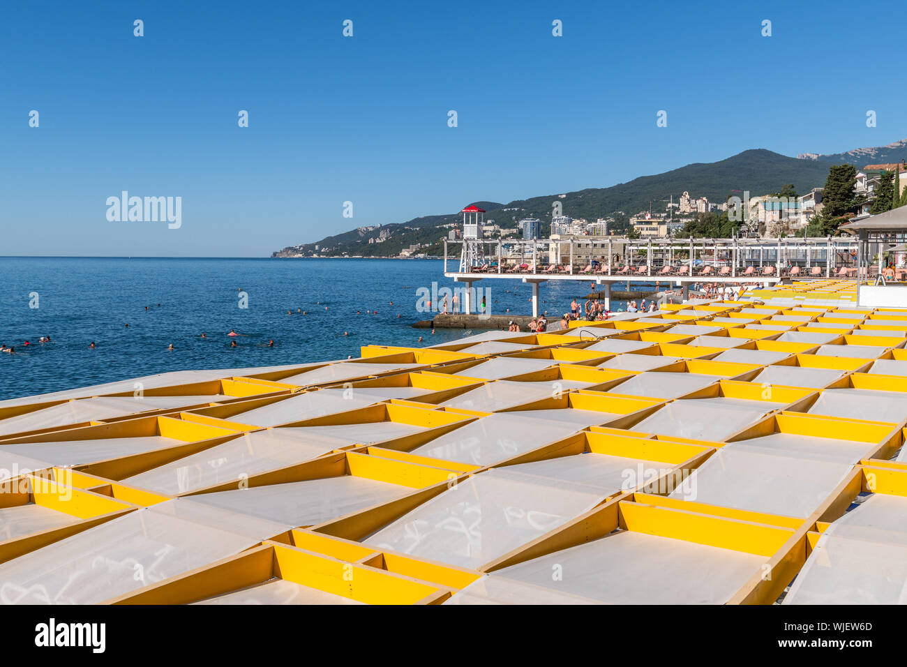 Yalta, Crimea -June 27. 2019 Famous city paid Massandra beach Stock ...