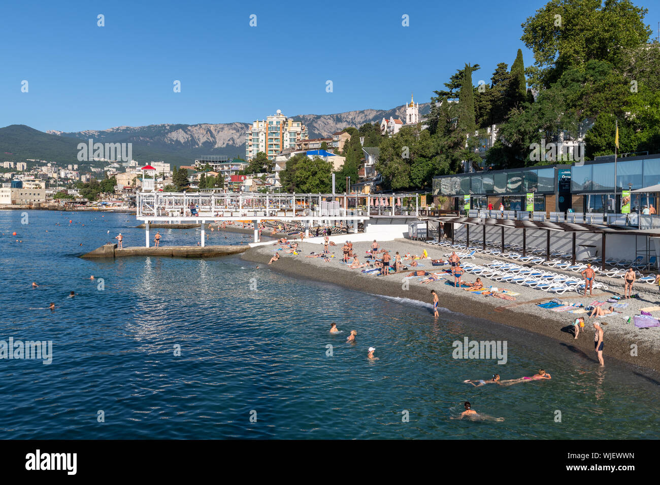 Yalta, Crimea -June 27. 2019 Famous city paid Massandra beach Stock ...