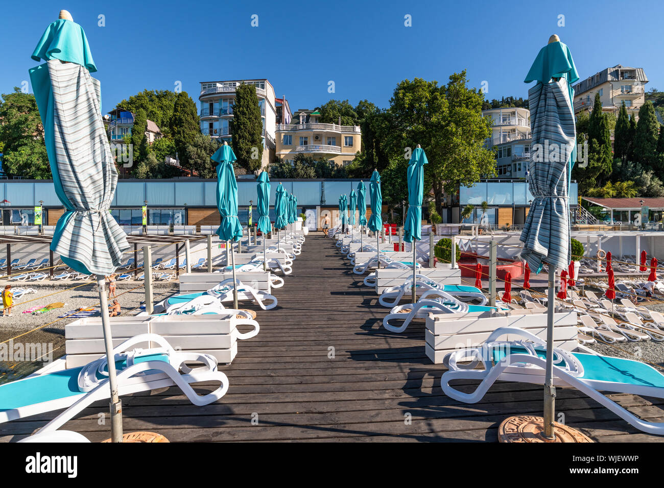 Yalta, Crimea -June 27. 2019 Famous city paid Massandra beach Stock ...