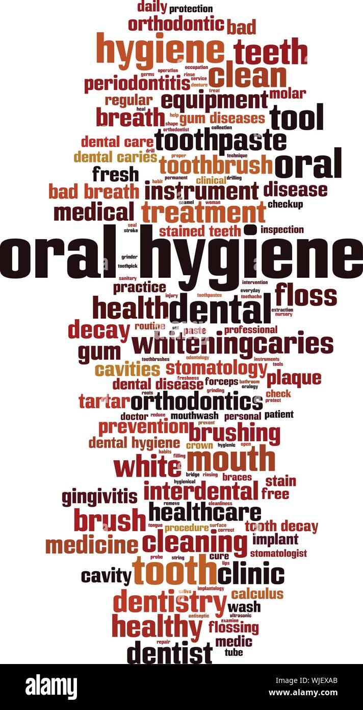 Oral hygiene word cloud concept. Collage made of words about oral ...