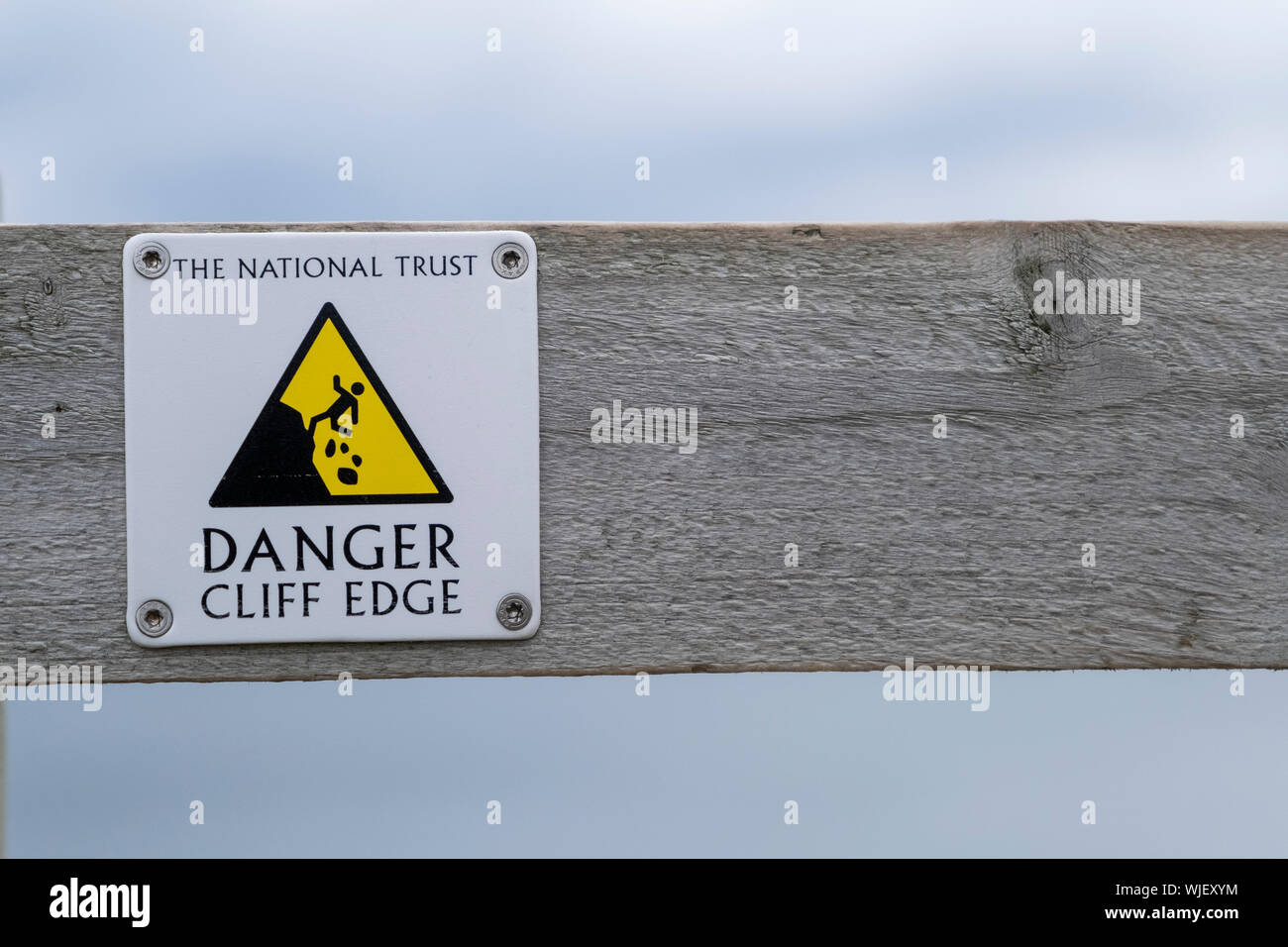 Danger and warning signs on the Cleveland Way, near to Staithes, North ...