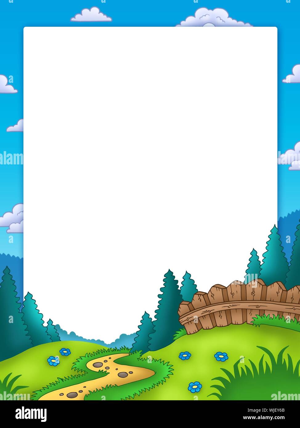 Frame with country landscape - color illustration Stock Photo - Alamy