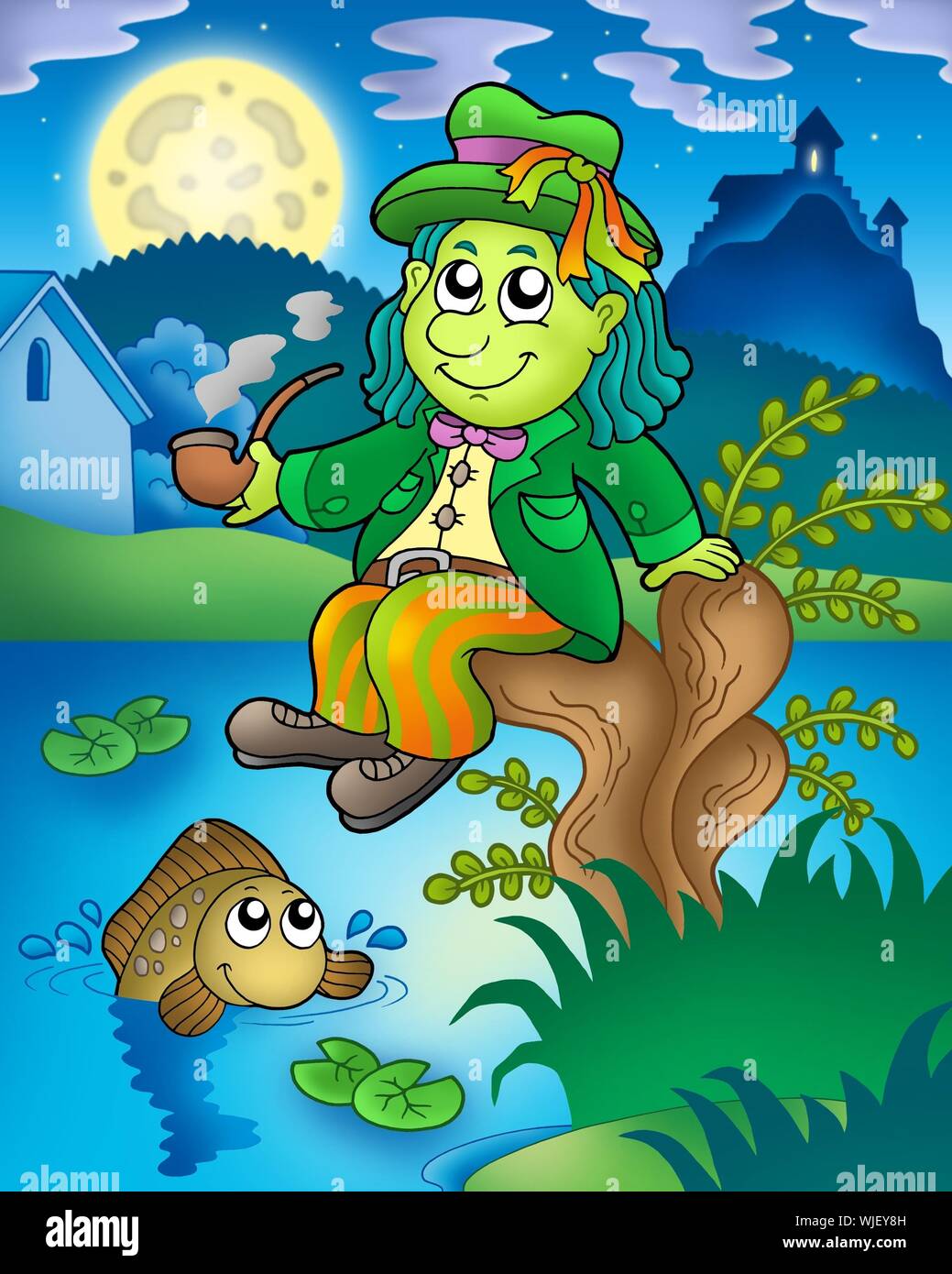 Water sprite with fish - color illustration Stock Photo - Alamy