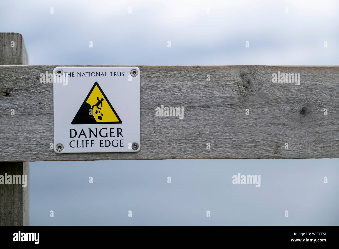 Danger and warning signs on the Cleveland Way, near to Staithes, North ...