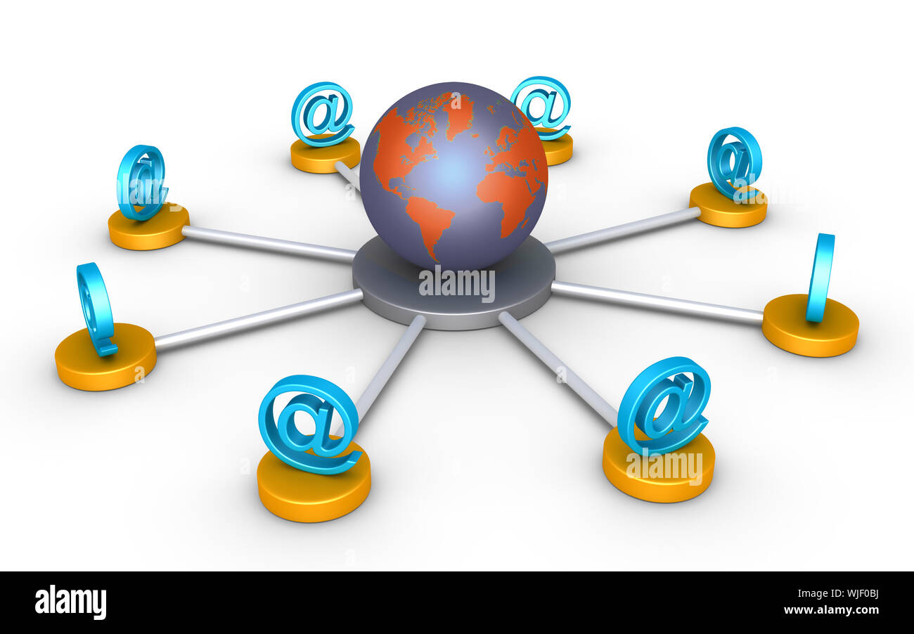3d e-mail symbols are connected around the globe Stock Photo - Alamy