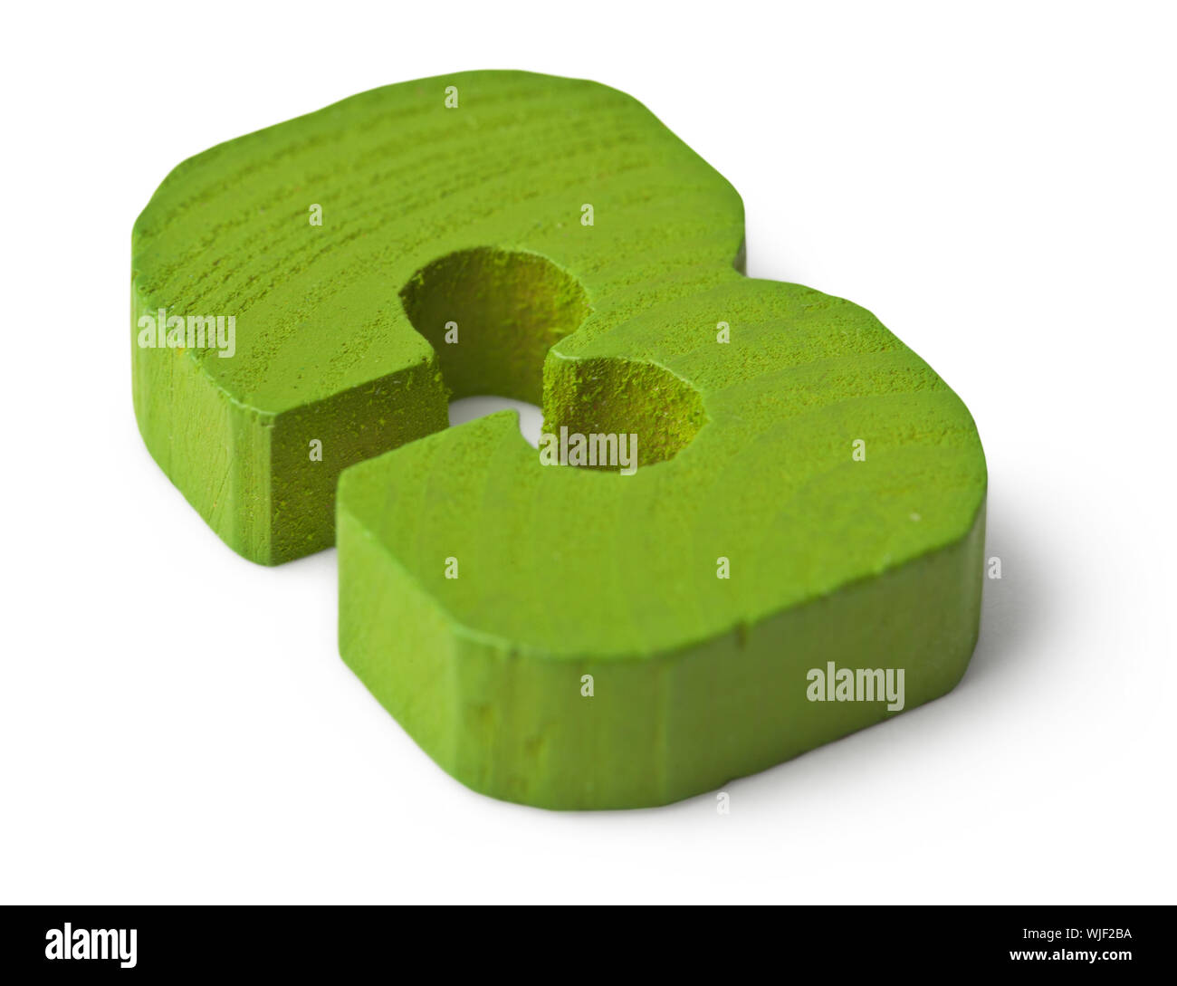 Small wooden green figure three, isolated on white background Stock ...