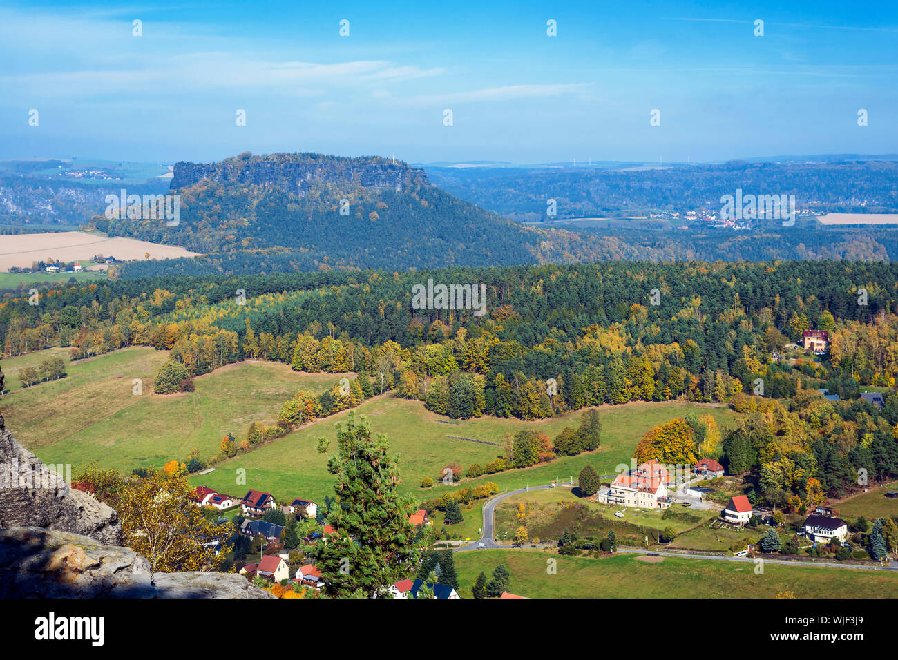 Landscape Saxon Switzerland with table mountain Lilienstein Stock Photo ...