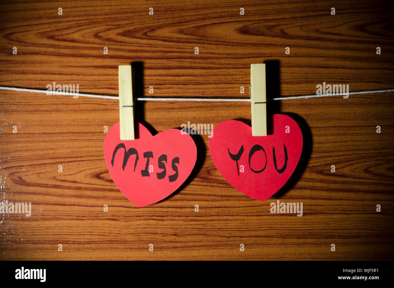 red heart word miss you on wood vintage stlye background Stock Photo ...