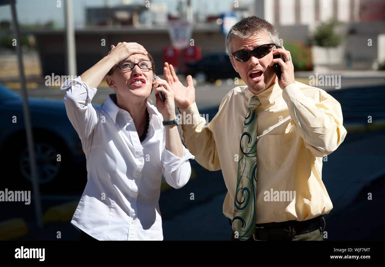 Couple is upset with people on the opposite end of the line Stock Photo ...