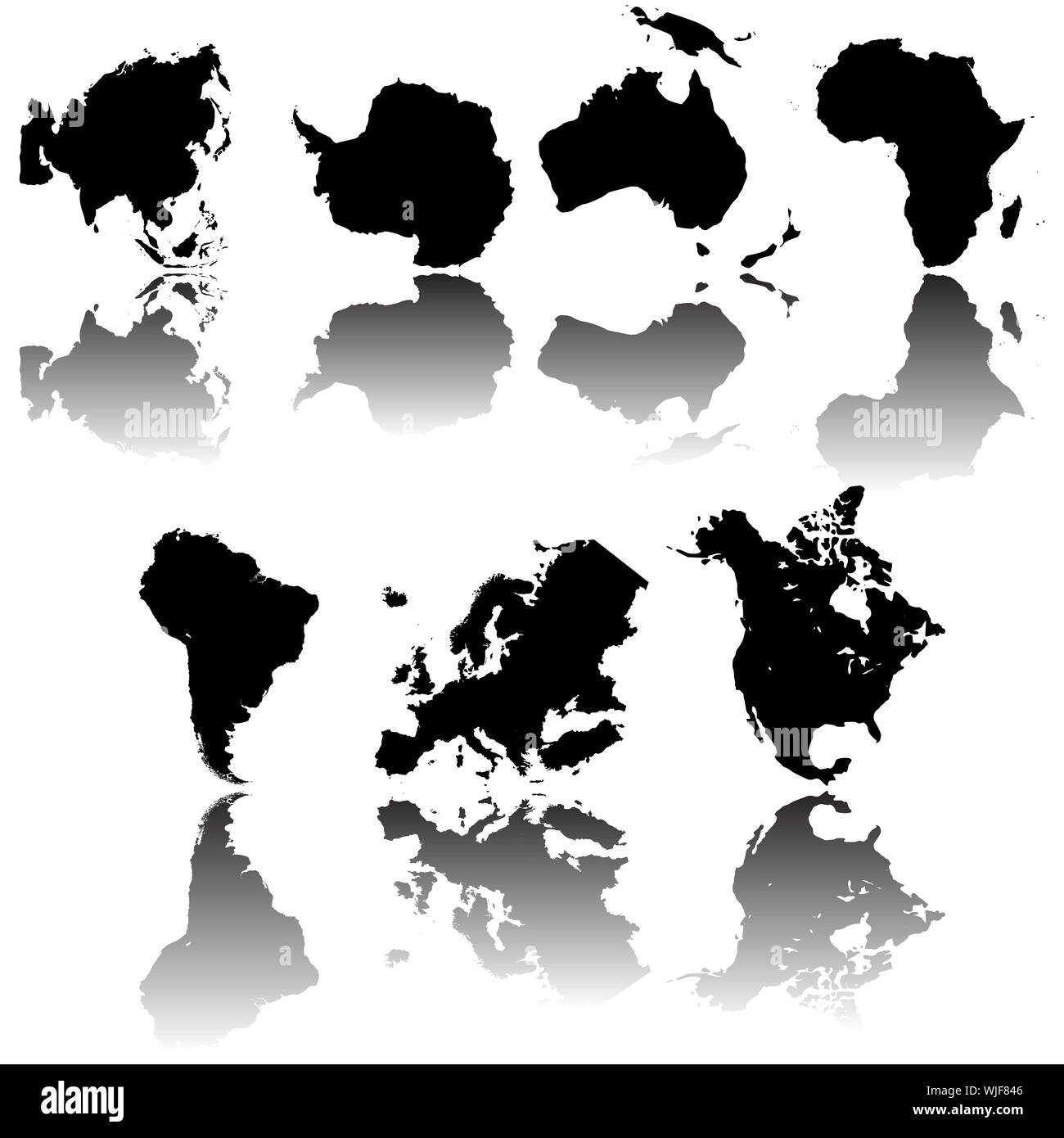 all continet maps, fully editable objects over white background Stock ...