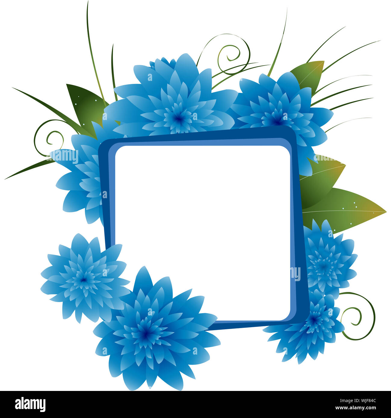 Pattern with blue flowers and text label Stock Photo - Alamy