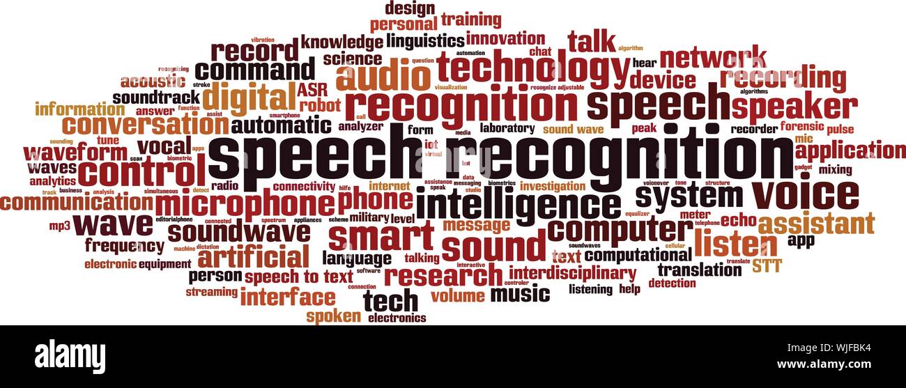 Speech recognition word cloud concept. Collage made of words about ...