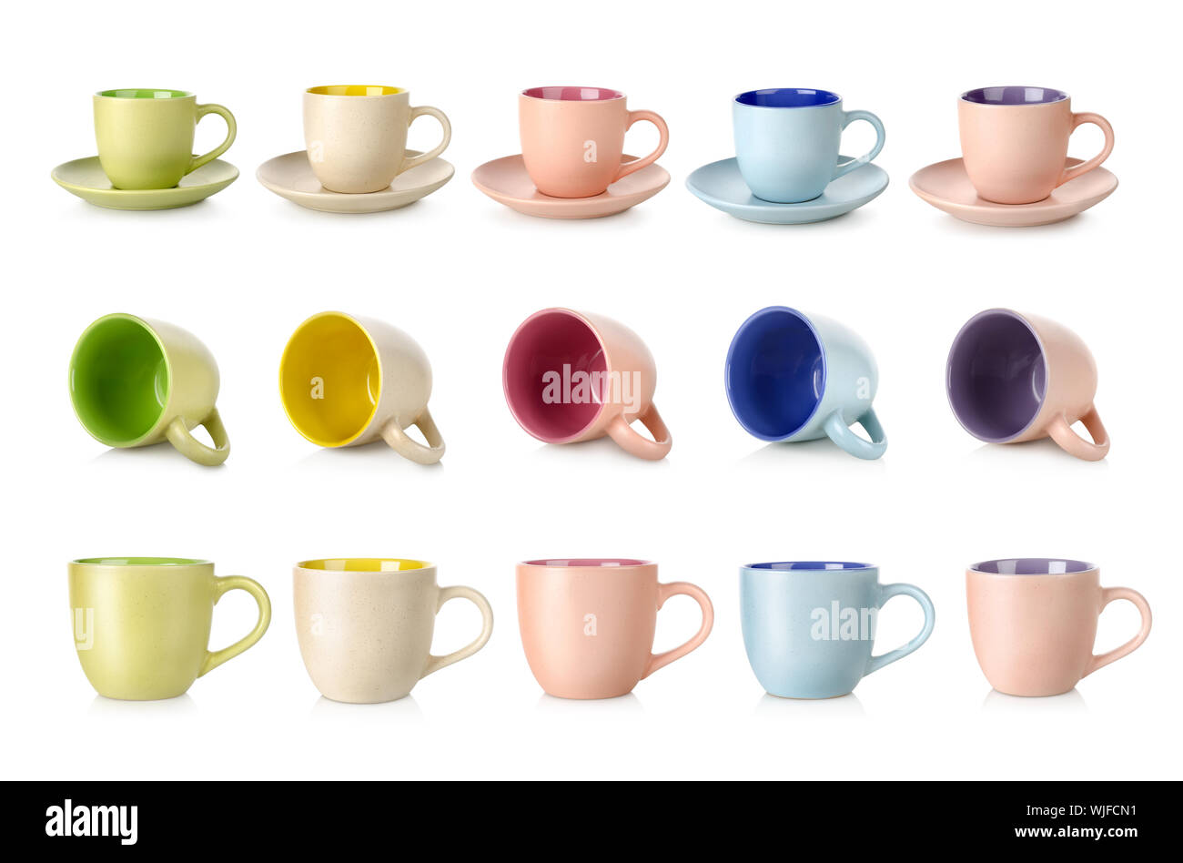 Multi-colored cups isolated on white background Stock Photo - Alamy