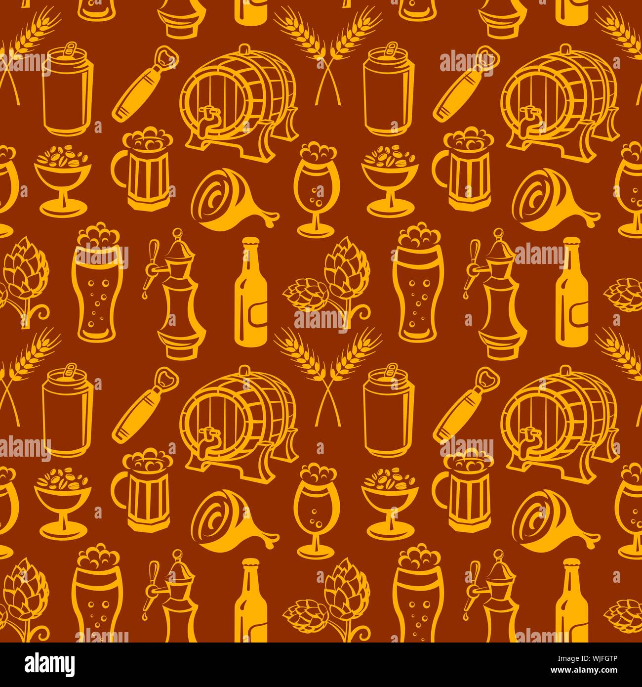 illustration of the beer drinks and snacks seamless pattern Stock ...