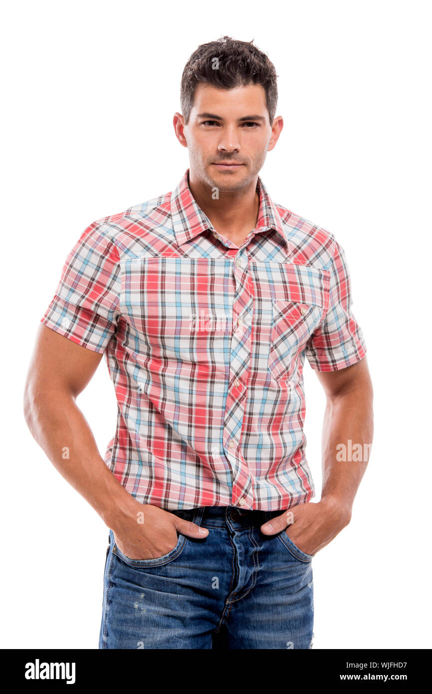 Handsome latin man standing over a white background Stock Photo - Alamy