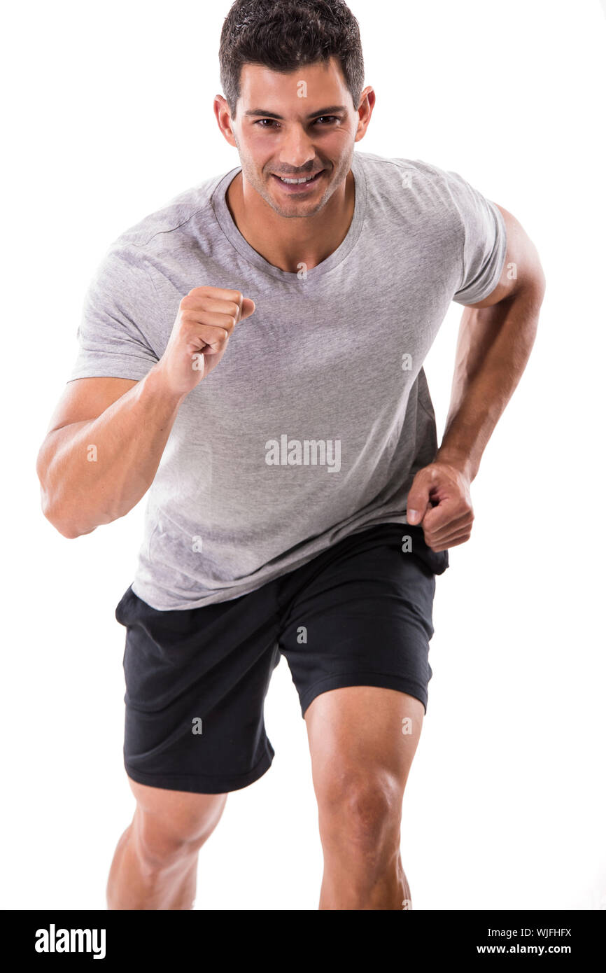 An athletic man running, isolated over a white background Stock Photo ...