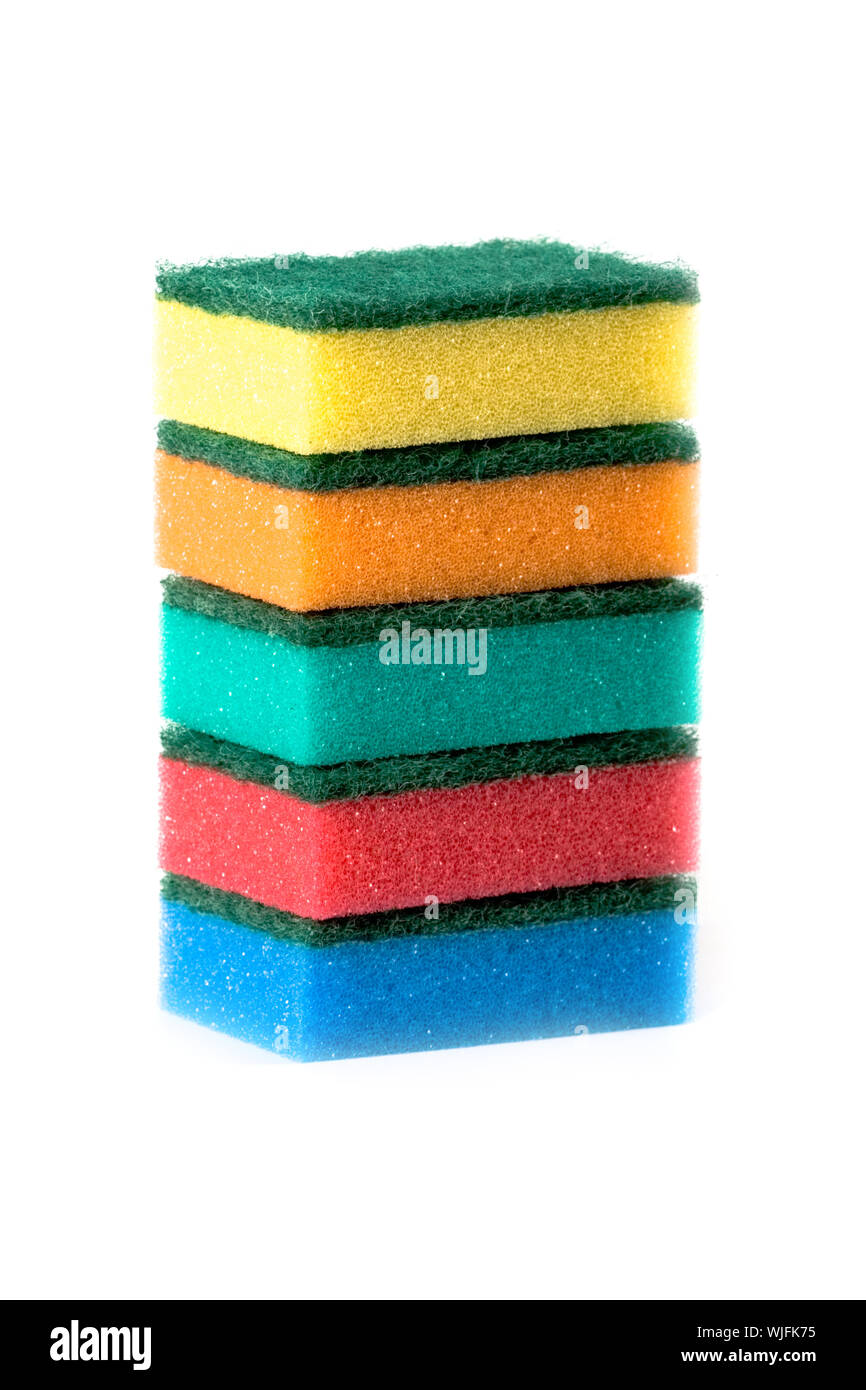 five sponges isolated on white background Stock Photo - Alamy