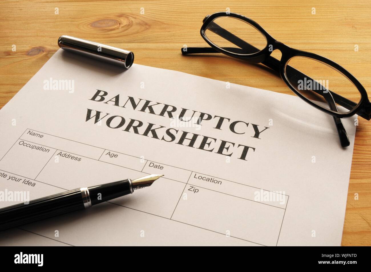 bankruptcy worksheet form or document showing business concept Stock ...