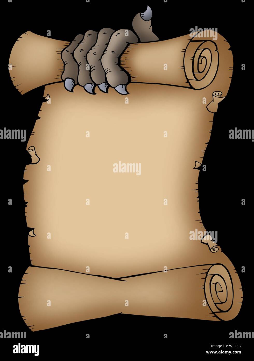 Parchment with scary claw - color illustration Stock Photo - Alamy