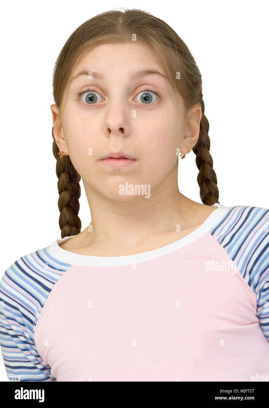 Girl to be amazed on the white background Stock Photo - Alamy
