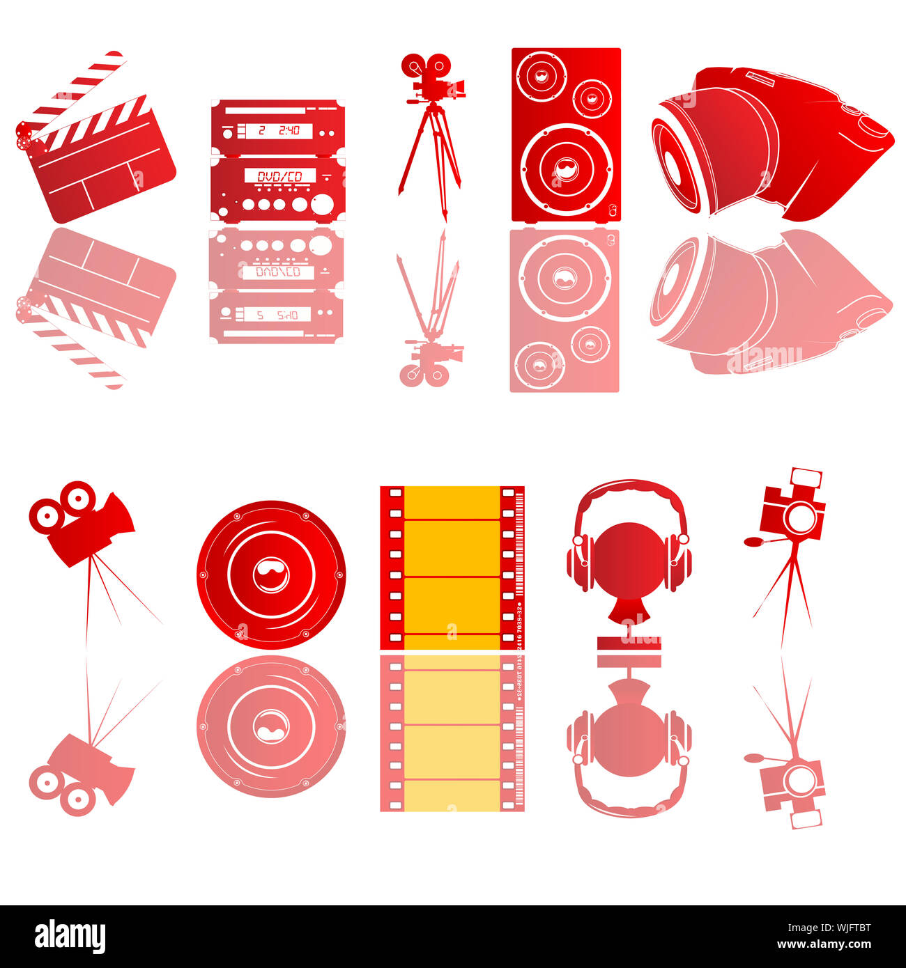 Multimedia icons in red tones over white background Stock Photo - Alamy