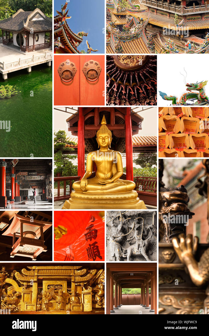 Chinese temple collection, religious concept with traditional craving ...