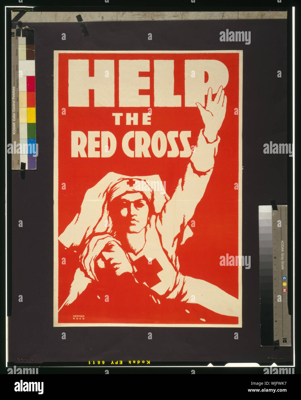 Help the Red Cross Abstract: Poster showing a Red Cross nurse holding a ...