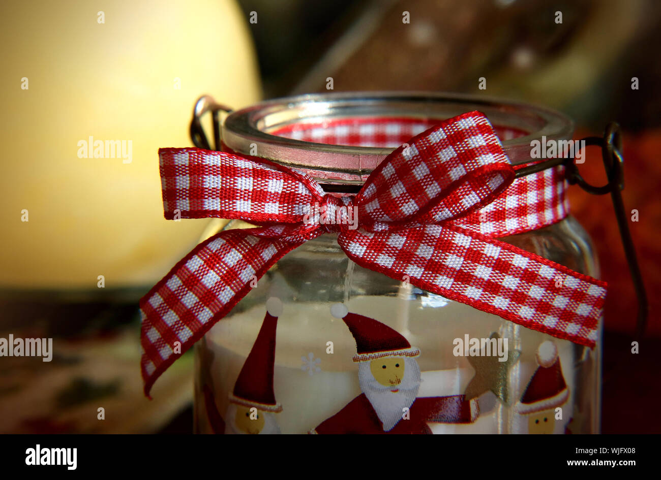 Close-up Of Tied Ribbon On Open Jar Stock Photo - Alamy