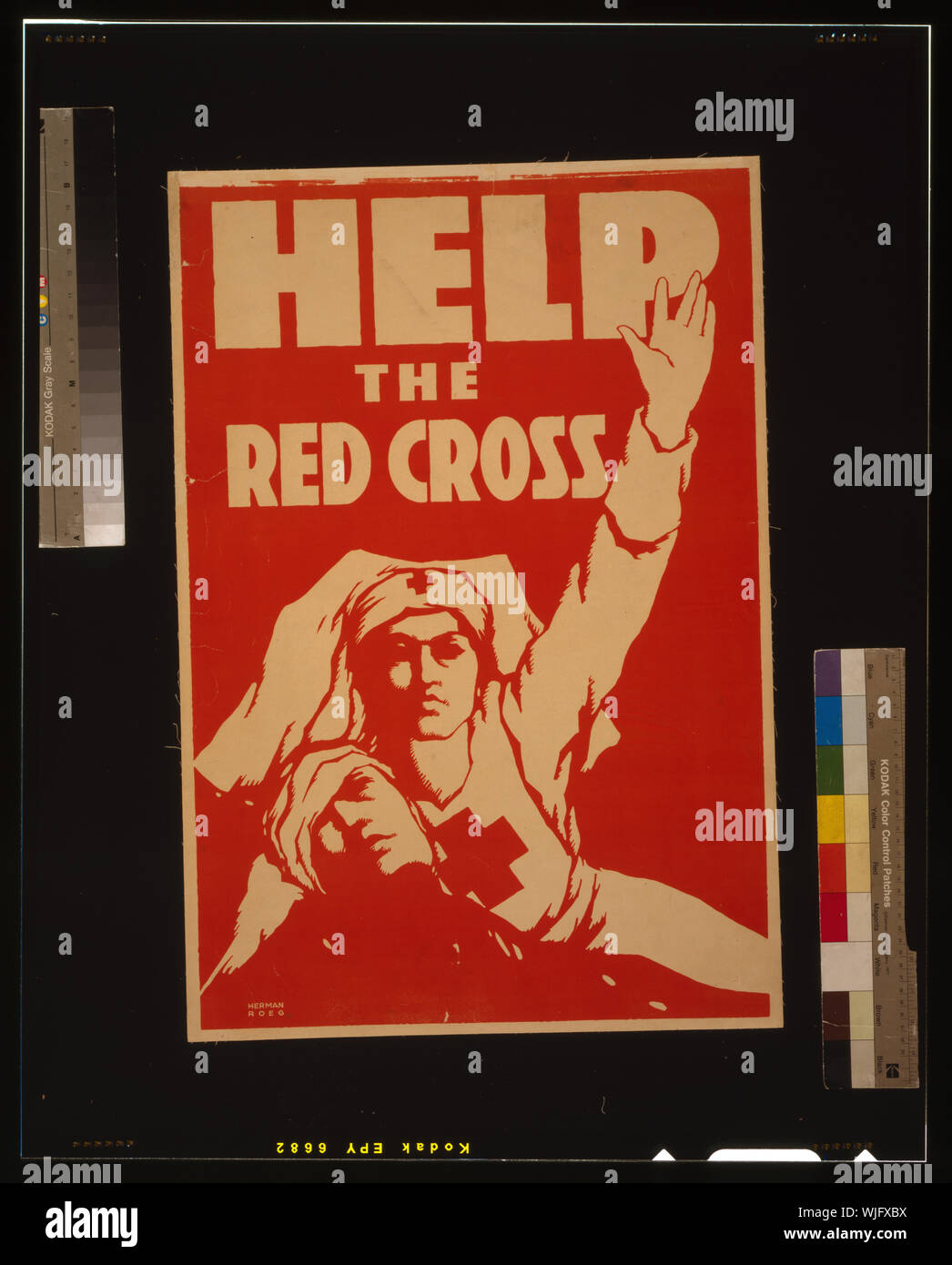 Help the Red Cross Abstract: Poster showing a Red Cross nurse holding a ...