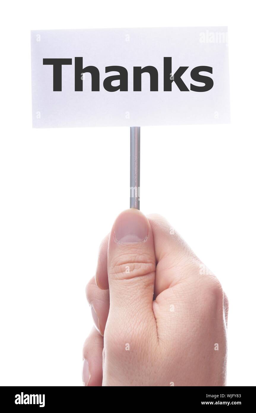 thank you or thanks concept with hand word and paper Stock Photo - Alamy