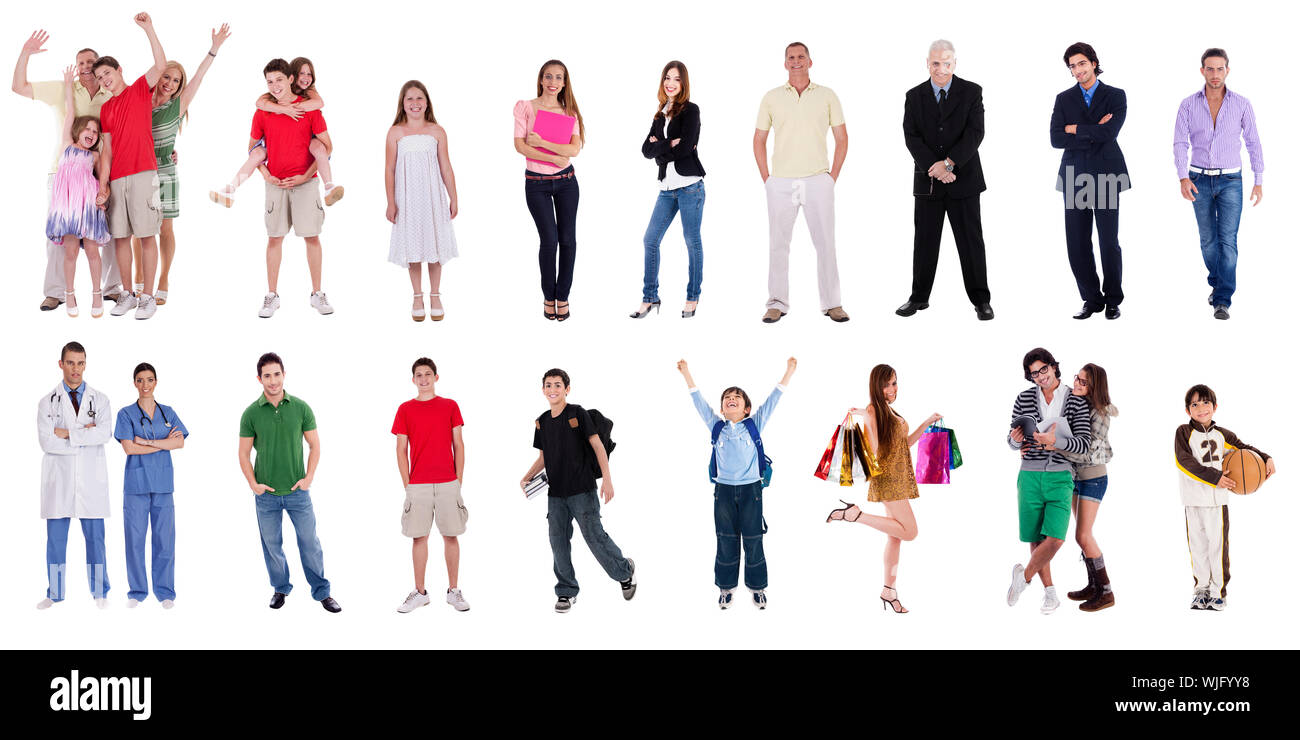 Group of many different people on isolated white background Stock Photo ...