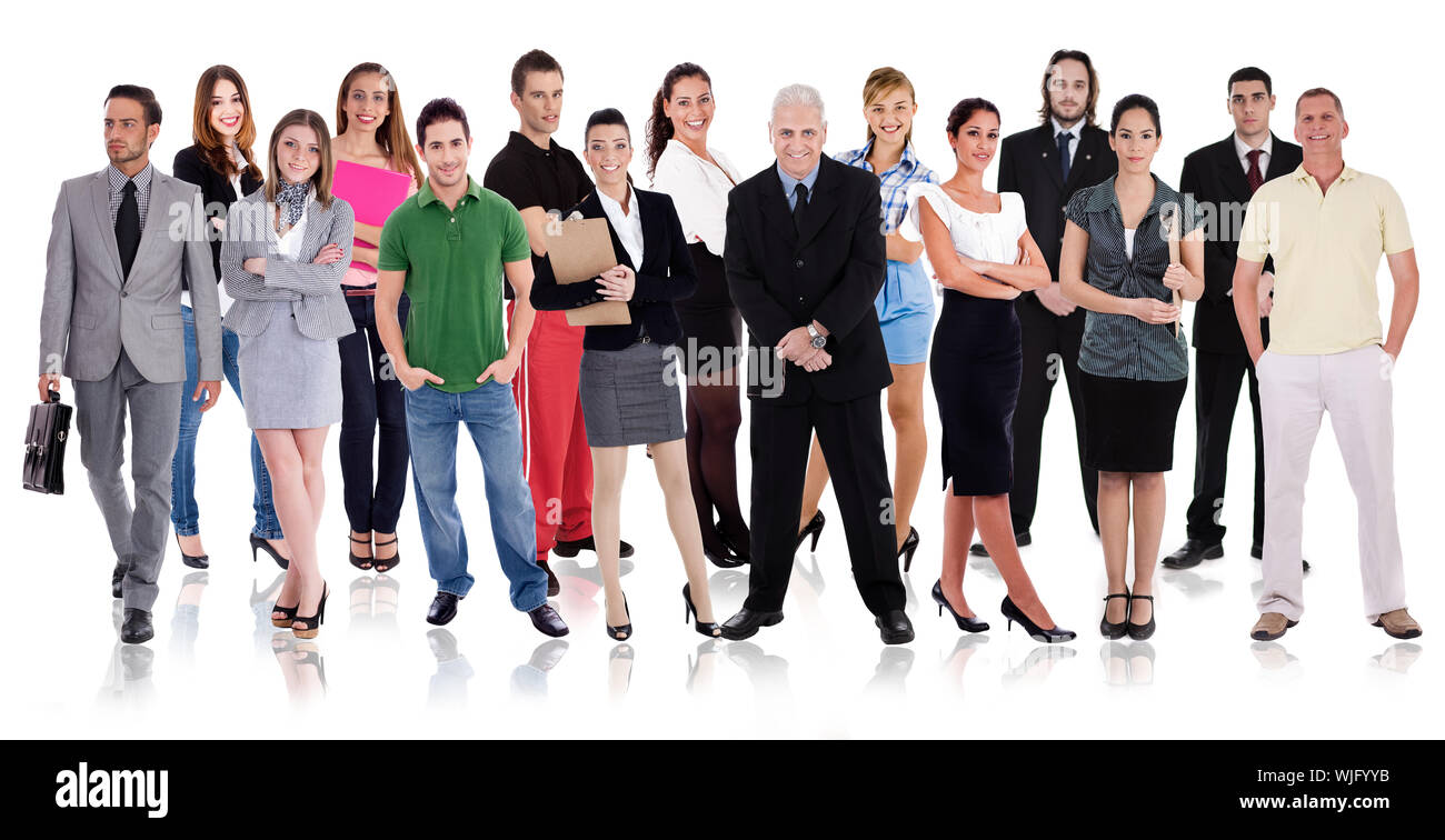 Groups of diffrent people in one line on isolated white background ...